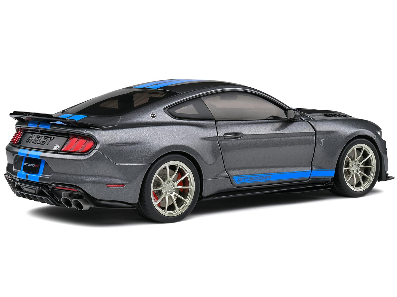 2022 Shelby GT500 KR Dark Silver Metallic with Blue Stripes 1/18 Diecast Model Car by Solido S1805908