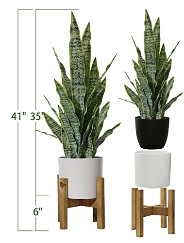 Auelife Artificial Snake Plants 2PCS 41-INCH Fake Snake Plants with Wood Stand Tall Faux Snake Plants (Extra Include 2PCS White Imitation Ceramic Pots) Perfect for Home Garden Office Store Decoration