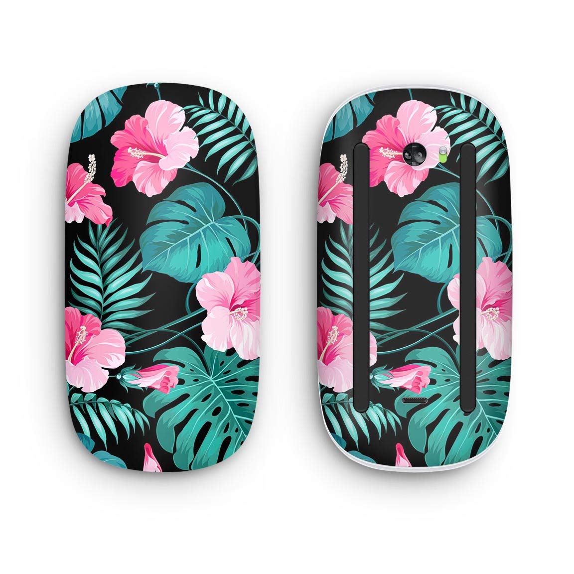 Design Skinz Tropical Mint and Vivid Pink Floral v2 Vinyl Decal Compatible with The Apple Magic Mouse 2 (Wireless, Rechargable) with Multi-Touch Surface