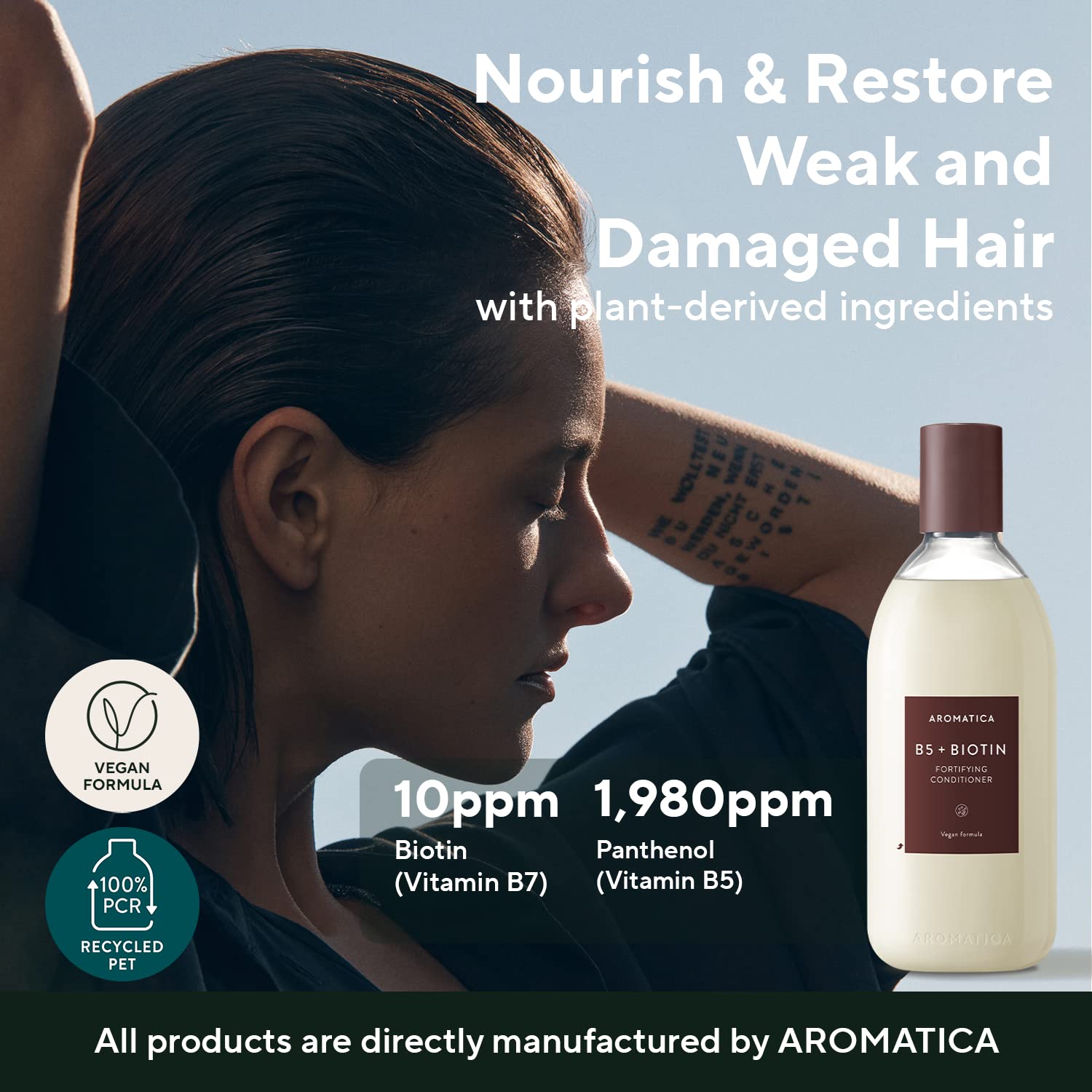 AROMATICA B5+ Biotin Fortifying Conditioner 13.53 oz / 400 ml – Intensive Nutritional Care for Weak, Thin Hair – Alleviates Hair Loss and Prompts Hair Growth - Free from Sulfate, Silicone, and Paraben