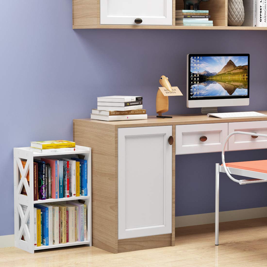AGGICE Side Table, 3 Tier 2 Shelf Small Bookshelf Bookcase for Small Spaces, Bedside End Table Nightstand, Kids Book Storage Shelves for Bedroom Living Room Office, White