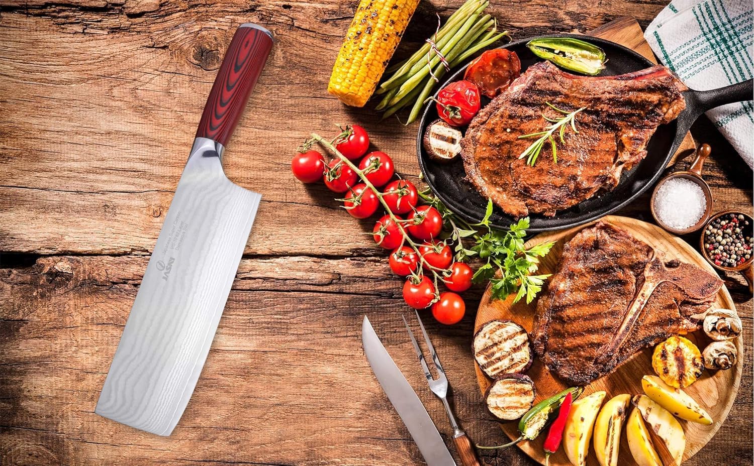 Jasni Chef Knife Professional High Carbon VG10 Damascus Steel Nakiri Knives Japanese 7 Inch Kitchen Knife, Fruit and Vegetable Chefs Knife, Ultra Sharp 67-Layer Forged Blade Knife
