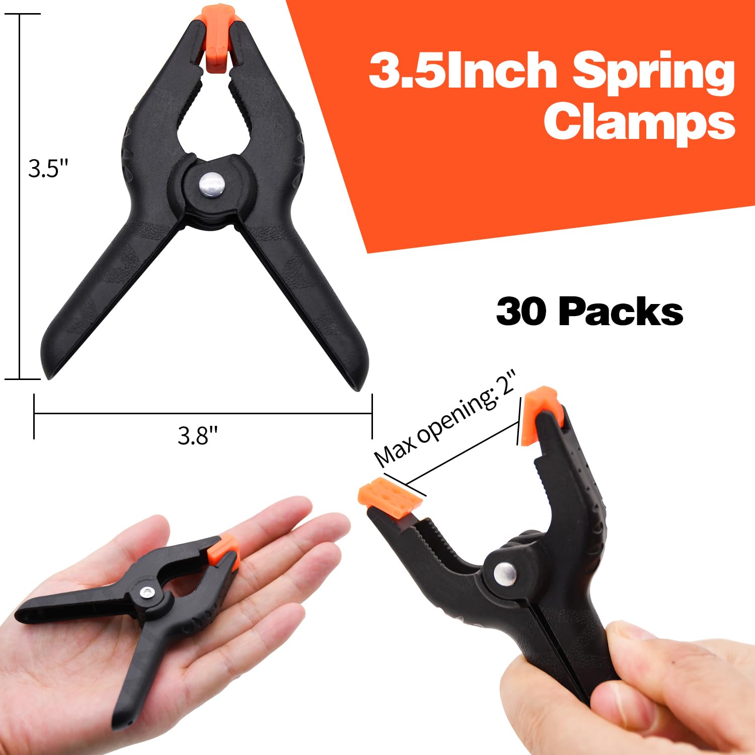 30 Pack Spring Clamps, 3.5 Inch Professional Plastic Spring Clamps, Heavy Duty Plastic Clamps for Crafts and Woodworking, Backdrop Clips Clamps for Backdrop Stand, Photography (30 Pack)