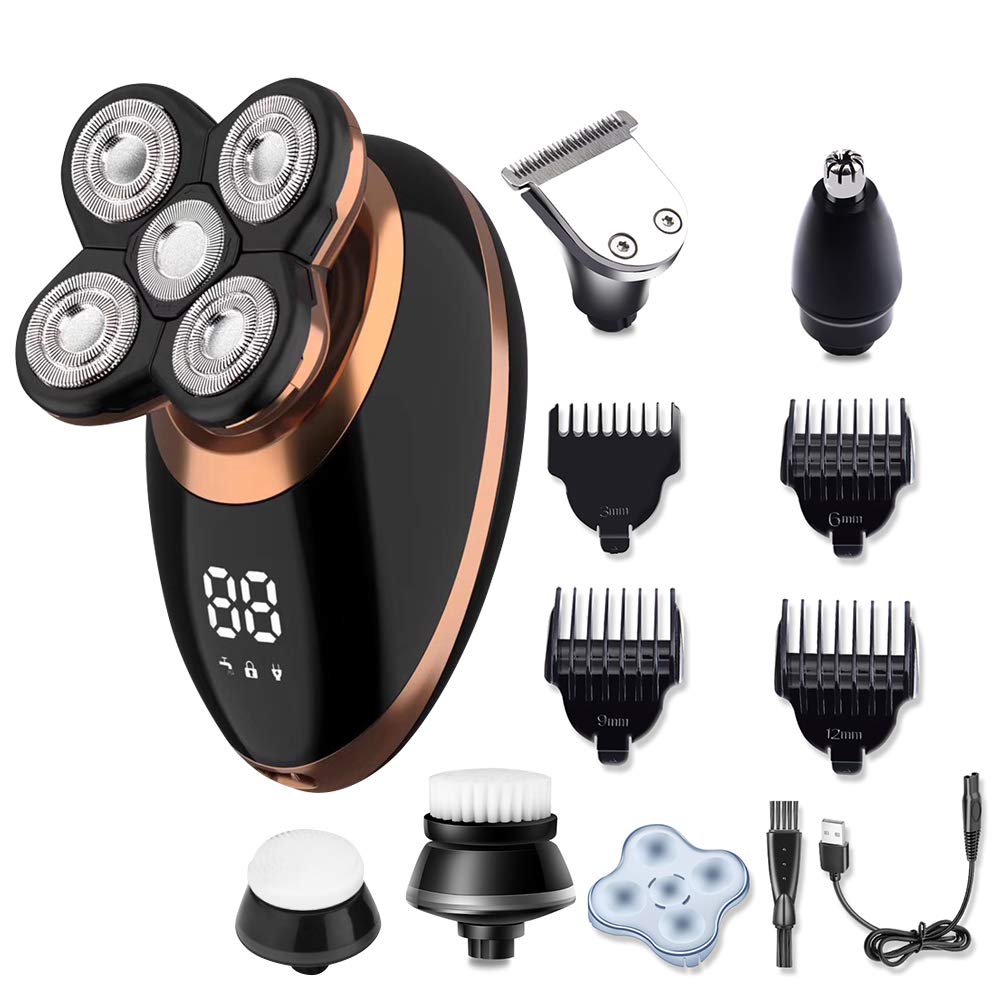 Surker Head Shavers for Bald Men 4d Electric Razor 5 in 1 Nose Beard Trimmer Hair Clipper Shaving Kit Rotary Shaver Cordless USB Rechargeable Facial Grooming Kit Waterproof