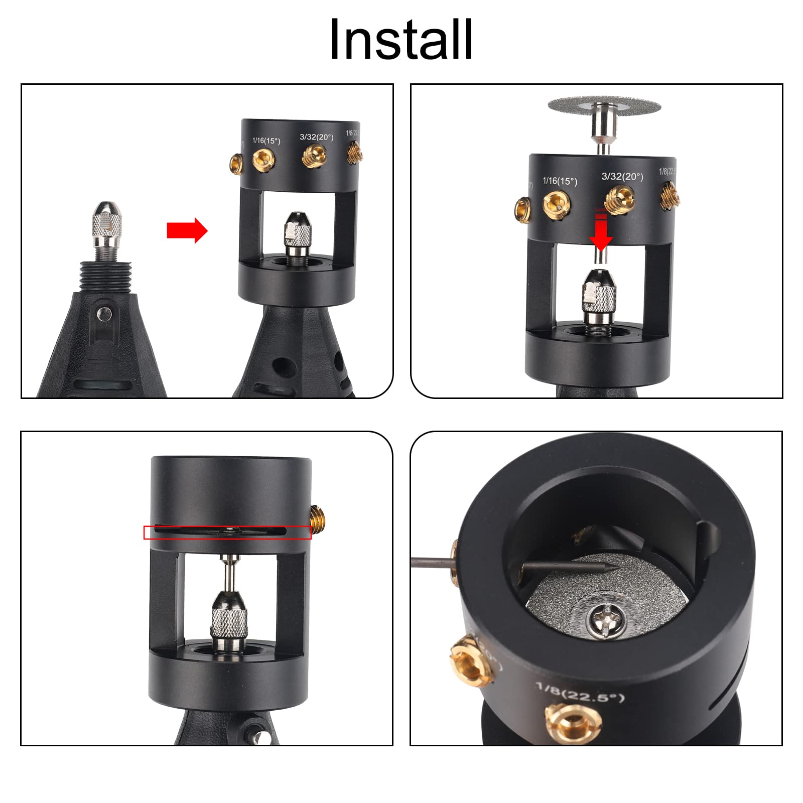 3mirrors ALUMINUM Tungsten Electrode Sharpener Grinder TIG Welding Rotary Tool w/Flat Grinding Block, Cut-Off Slot, Multi-Angle & Offsets, 4 Screw Holes, 5 Double-Sided Grind Wheels, 2 CNC Mandrels
