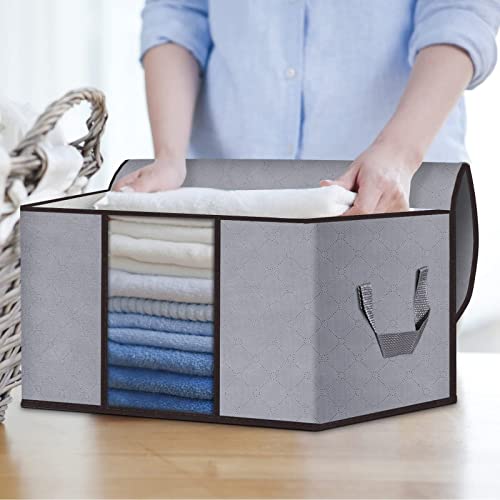 90L Extra Large storage bag ,6 Pack Clothes Storage Bins with lids,durable handle, transparent window, Sturdy Zippers , for closet organizers and storage, Blanket, Comforters, Bed Sheets, Pillows and Toys(gray)