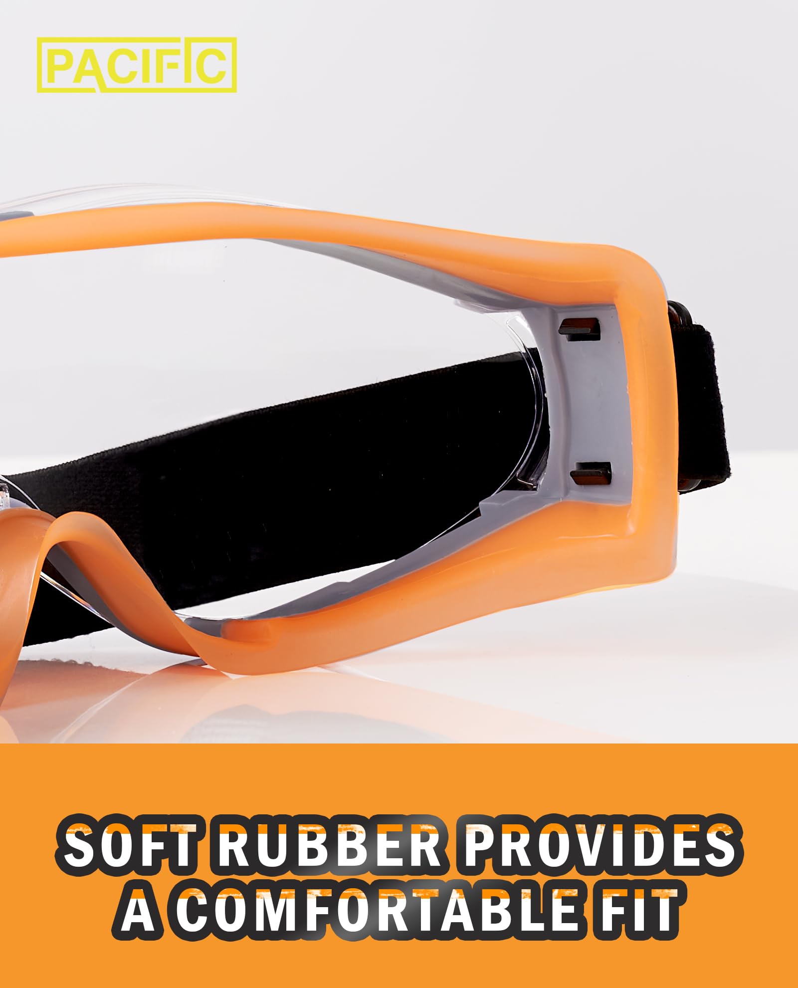 PACIFIC PPE Safety Goggles Over Glasses for Men and Women, Anti Fog Scratch Resistant, Eye Protection, Adjustable Elastic Headband