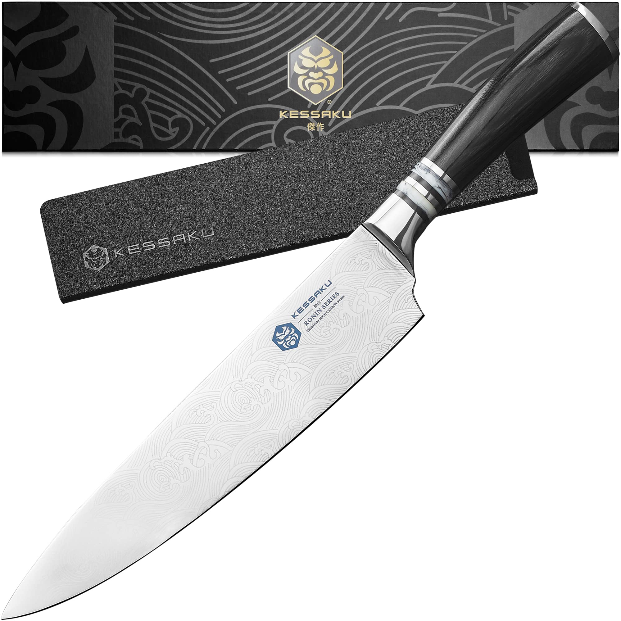 KESSAKU 8-Inch Chef Knife - Ronin Series - Forged High Carbon 7Cr17MoV Stainless Steel - Pakkawood Handle with Blade Guard