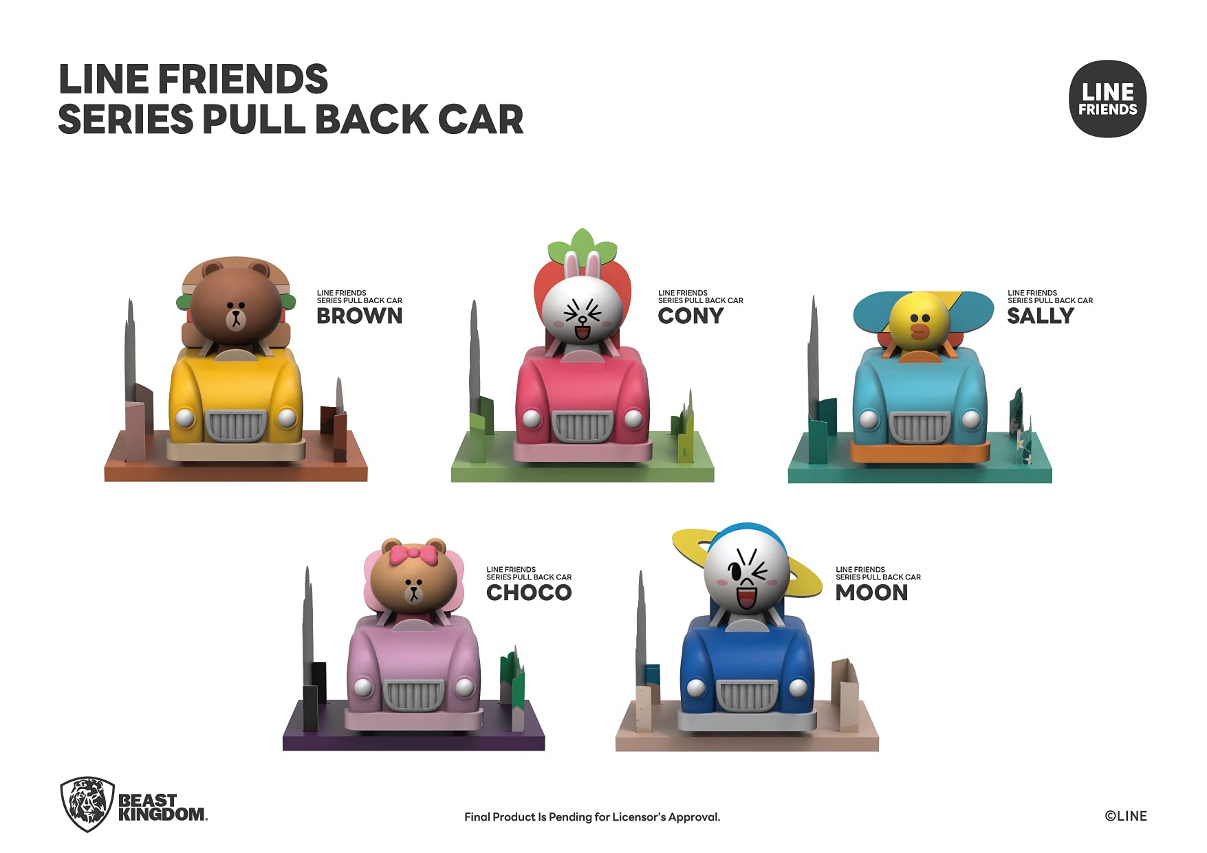 Beast Kingdom Line Friends Pull Back Car Set, Multicolor