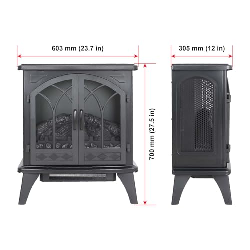 24 inch Electric Fireplace Heater, Infrared Fireplace Stove with 3D Flame and Remote Visible Control, Adjustable Brightness, Freestanding Fireplace Heater Overheating Protection (24 inch, Black-1)