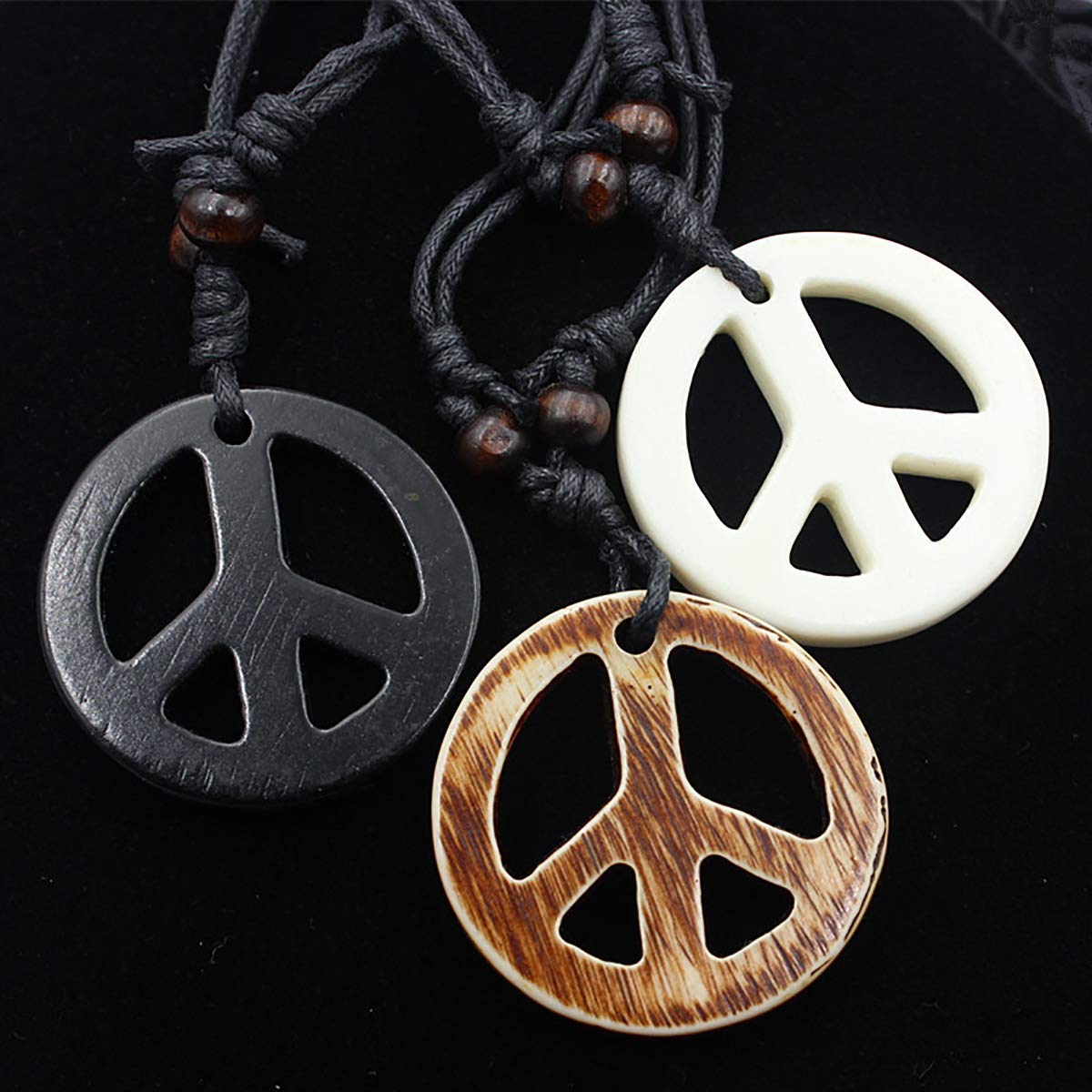 3 Pcs Handmade Adjustable Love Peace Sign Hippie Pendant Necklace Peace Symbol Necklace Vintage Rope Chain Resin Weave Jewelry