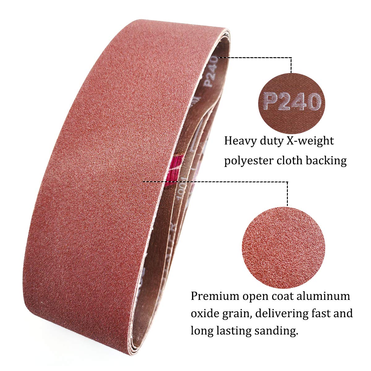 Aiyard 3 x 24 Inch Aluminum Oxide Sanding Belts, 3 Each of 40/80/120/150/240/400 Assorted Grits Abrasive Belts for Belt Sander, 18-Pack