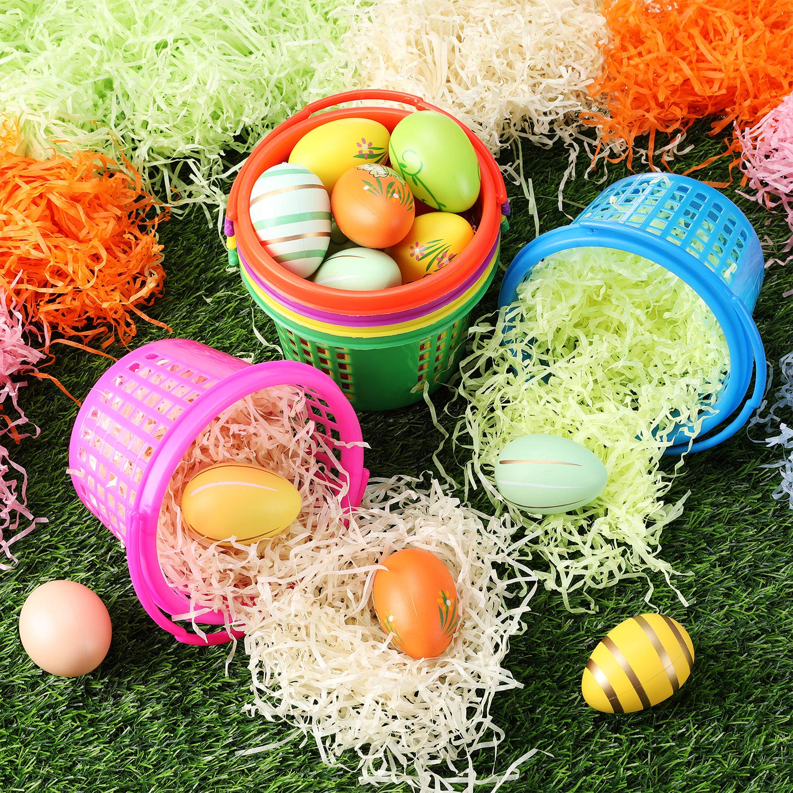 Jetec Easter Eggs Basket Multi-color Easter Plastic Basket Easter Hunt Basket for Easter Egg Hunts Goodies Party Favor Supplies (12, 13.5 x 9.5 cm/ 5.3 x 3.7 Inch)