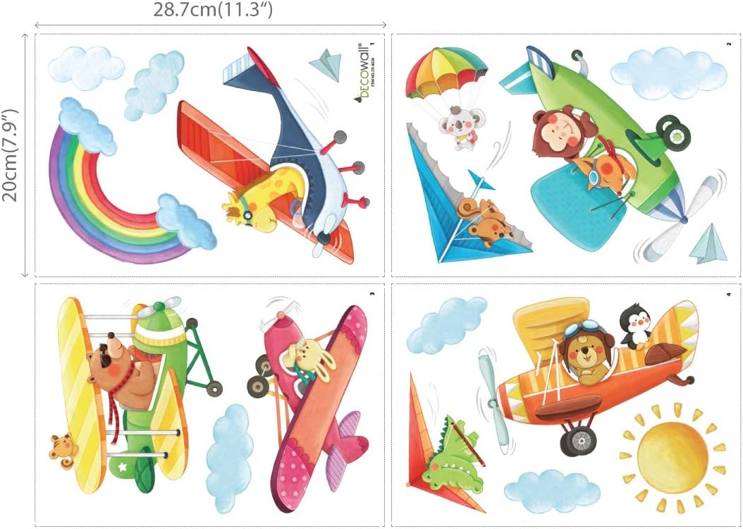 DECOWALL DS-8026 Animal Airplanes Kids Wall Stickers Wall Decals Peel and Stick Removable Wall Stickers for Kids Nursery Bedroom Living Room (Small) d?cor