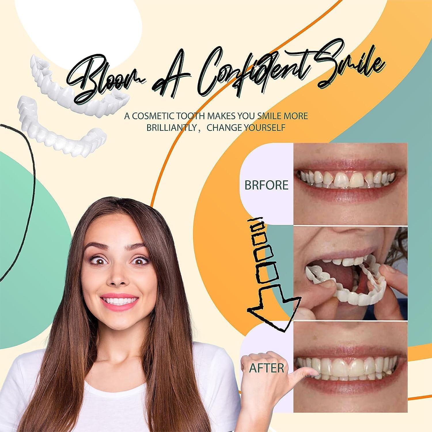 2 PCS Temporary dentures with Veneer for Both Men and Women, Covering Imperfect Teeth,Nature and Comfortable Veneers to Regain Confident Smile-F05