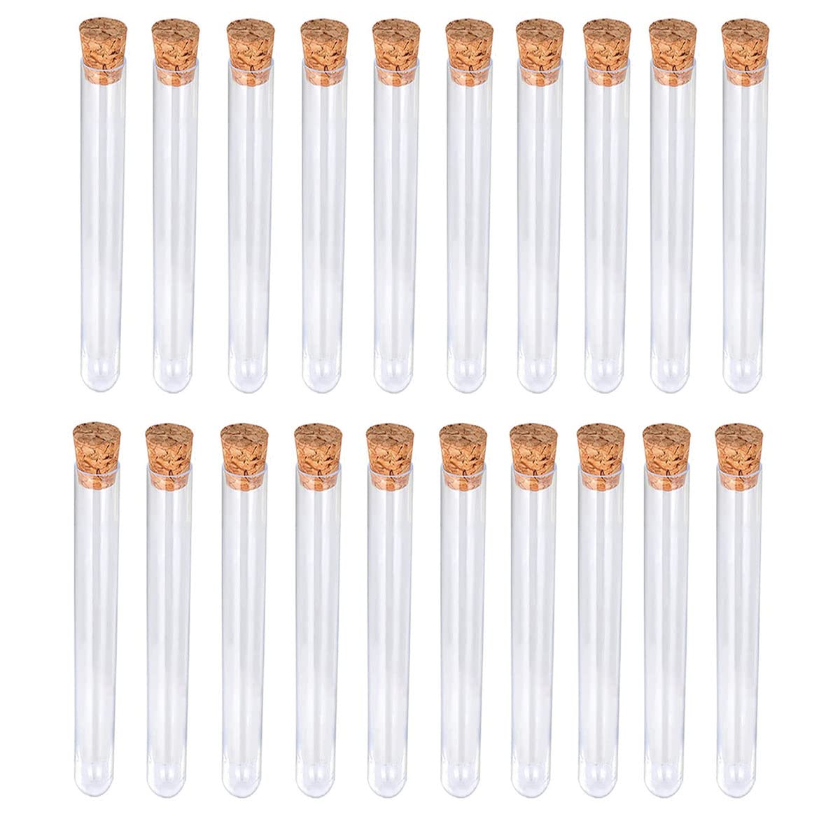 20Pcs Clear Plastic Test Tubes with Cork Stoppers, 15x100mm Sample Storage Tube Plastic Tubes with Lids for Laboratory Jewelry Beads Powder Spice Liquid Candy Storage
