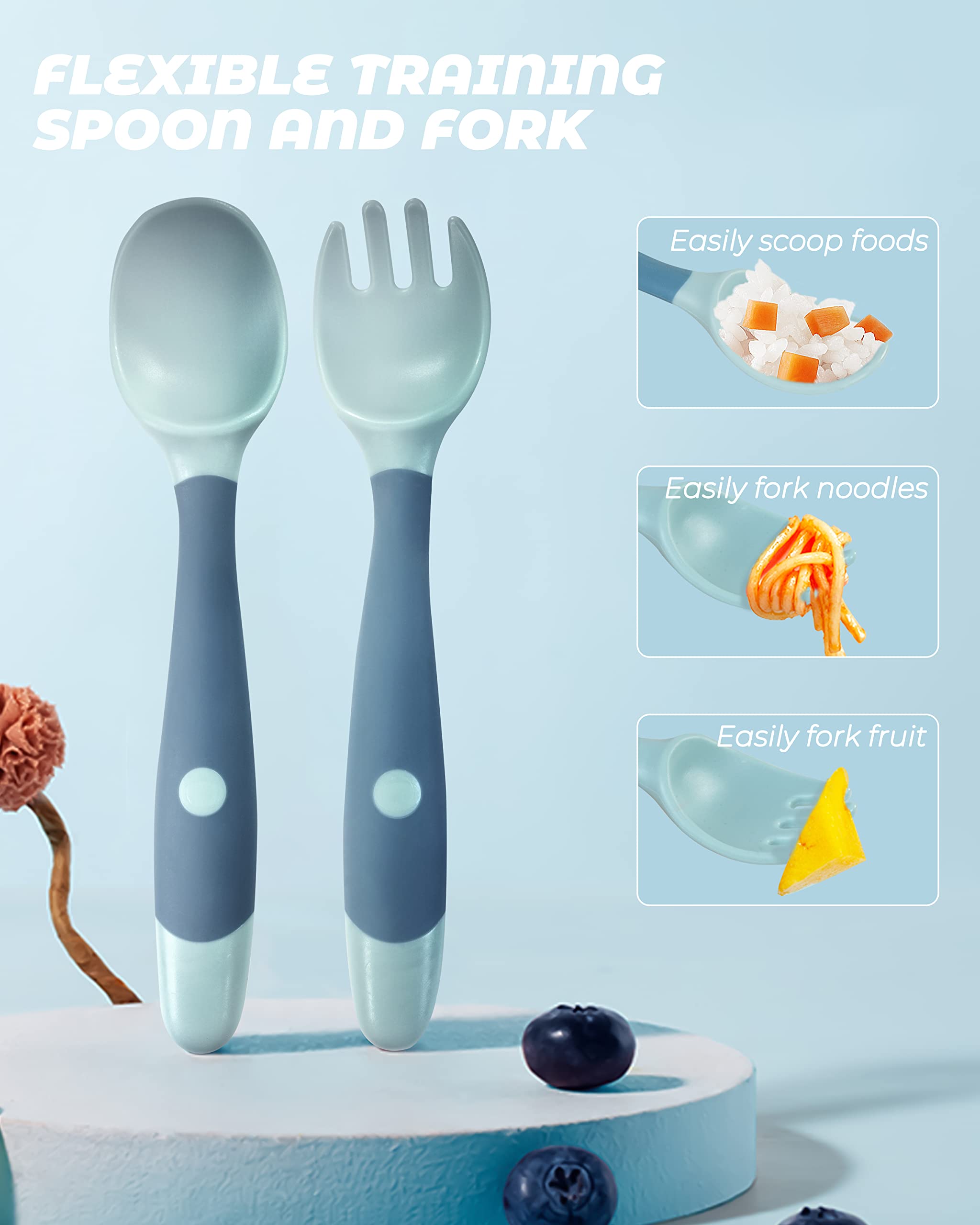 6 Pcs Silicone Baby Spoons Self feeding 6+ Months, Baby Spoons First Stage with Bendable Handle, Cucharas para Bebes, Infant Spoons