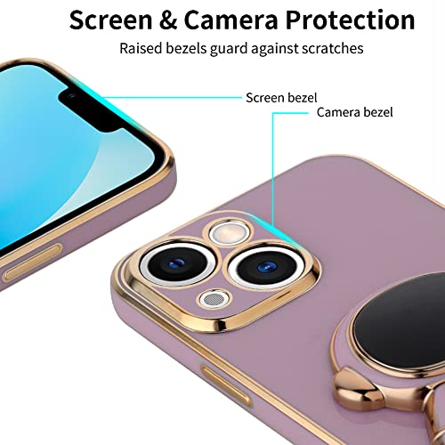 AIGOMARA 6D Plating Astronaut Hidden Stand Case Cover for iPhone 13 Women Astronaut Folding Bracket Kickstand iPhone Case with Camera Protector Soft TPU Shockproof Bumper 6.1 in 2021 - Purple