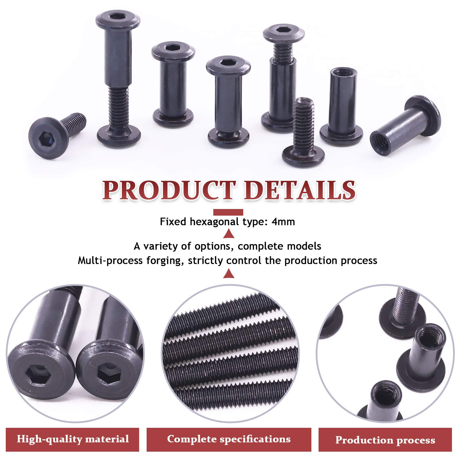 Hilitchi 120Pcs M6 Hex Drive Socket Cap Bolts Kit Countersunk Head Screws Bolts Dowel Barrel Nuts Crib Bolts Nuts Assortment Kit for Furniture Hardware Fitting (16/20/25/30/35mm)
