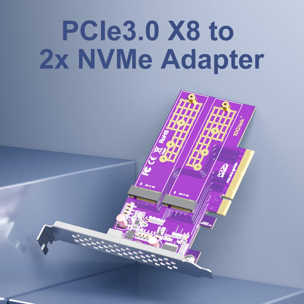 2-Port M.2 NVMe Adapter M-Key, Requires Motherboard BIOS Support for Bifurcation, PCIe X8 Gen3
