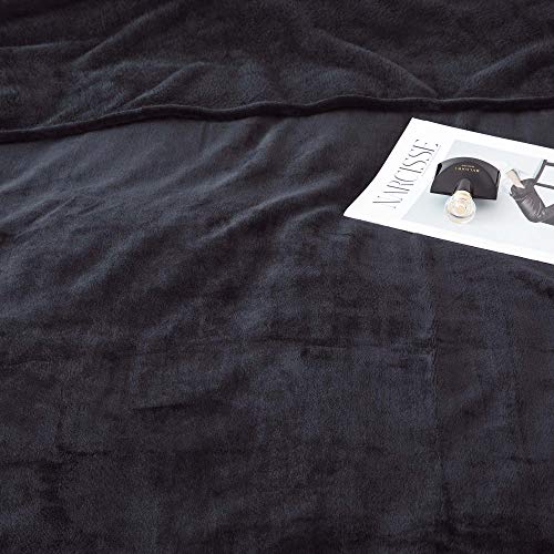 MOONLIGHT20015 Fleece Blanket Queen Size - Super Soft Fuzzy Black Throw Blanket for Couch and Sofa - Lightweight Luxury 400 GSM Microfiber Fluffy Bed Blankets and Throws, 90 x 90 Inches