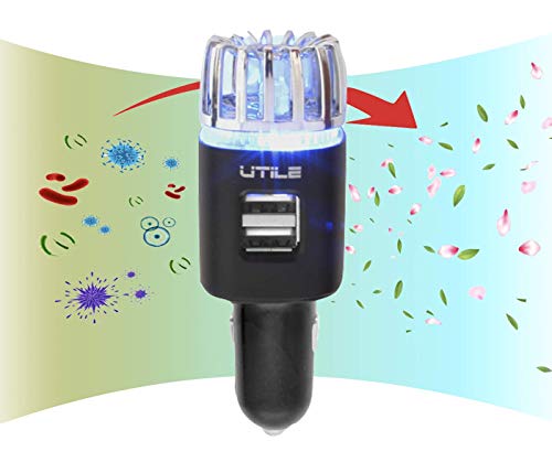 UTILE Car Ionizer Purifier with Dual USB Charger β Ionic Air Freshener for Odor Removal | 2.1A/0.8W USB Charging for Phone, Tablet and Other Devices (Black, Pack of 1)