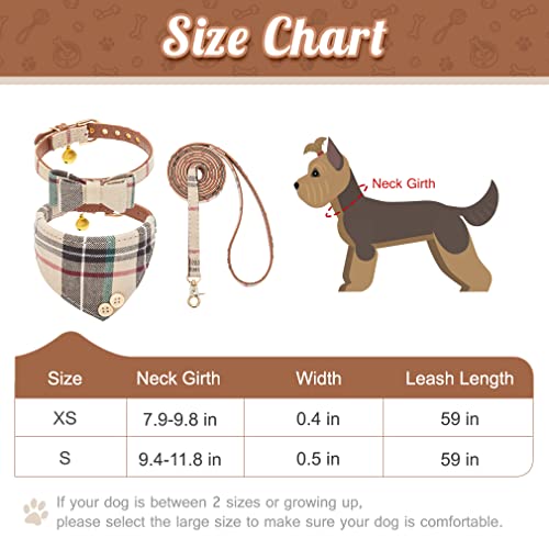 EXPAWLORER Dog Collar and Leash Set - Classic Plaid Dog Bow Tie and Dog Bandana Collar with Bell, Dog Leash Tangle Free, Adjustable Collars for Small Medium Large Dogs Cats, Holiday Ideal Gift