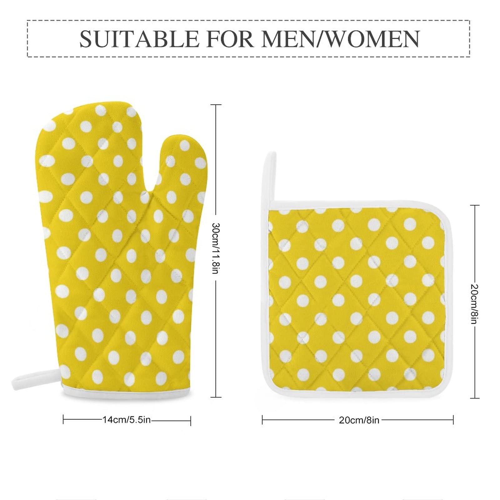 4PCS Oven Mitts Glove Kitchen Heat Resistant Pot Holders Set Lemon Yellow Polka Dot Pattern Kitchen Microwave Oven Gloves Mitts Anti-Scald Baking Cooking Gloves