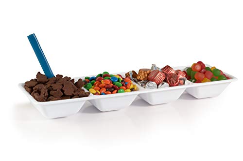 Exquisite 6 Count White Plastic Compartment Tray for Parties Heavy Duty Serving Tray with Compartments for Food Disposable Sectional Party Trays and Platters 7 in. X 16 in. Candy Dish