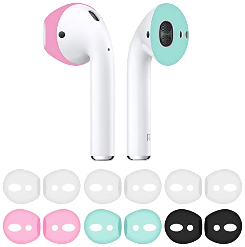 A-Focus [6 Pairs] Ear Tips for AirPods 2 & 1【Fit in Case】 Ultra Thin Silicone Replacement Earbuds with Storage Box Compatible with Apple AirPods 1 & 2 (3 White 1 Black 1 Pink 1 Green)
