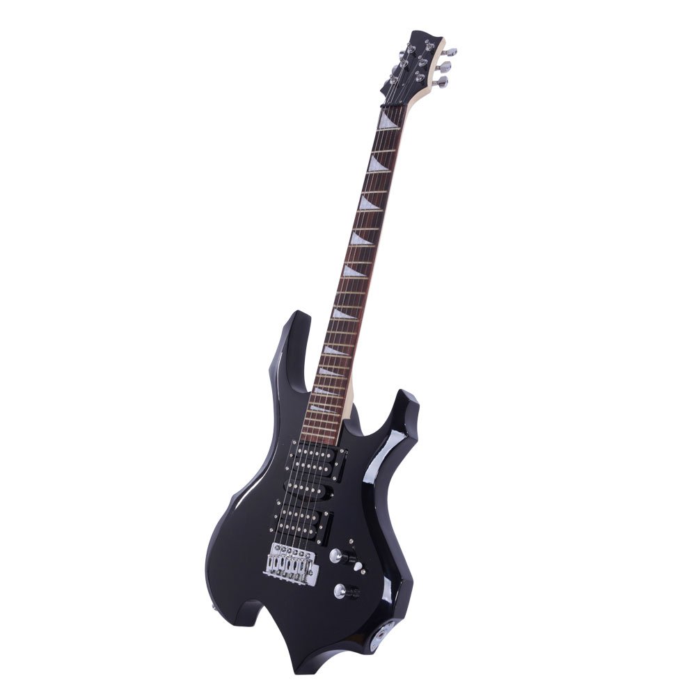 36“ Beginner Flame Shaped Electric Guitar Starter Kit, w/Guitar Bag,Shoulder Strap,Amp Wire,Tremolo Arm, Plectrum (Black)