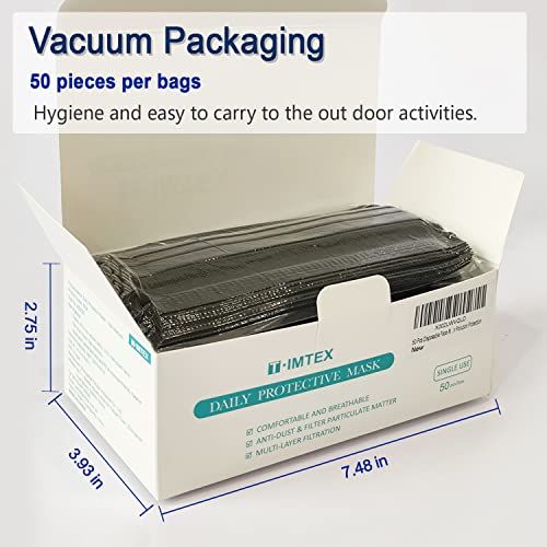 T·IMTEX Disposable 3 Ply Face Mask with Elastic Ear loops, Breathable and Comfortable Protective Masks with Melt-Blown Fabric for Filtering the Particulate Matter in the Air Pollution (Black)