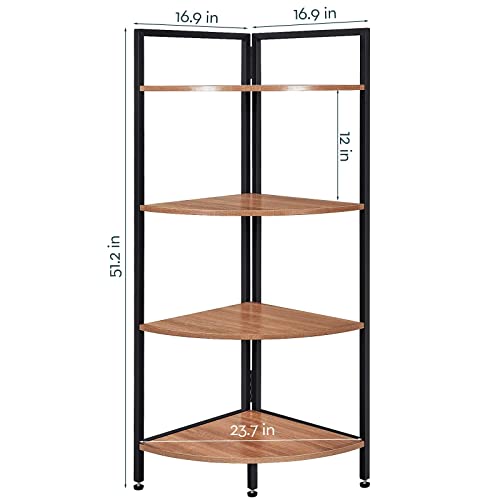 SAYGOER Corner Bookshelf 4 Tier Stand Storage Shelf Modern Black Bookcase Ladder Standing Shelves Display Rack Plant Stand for Small Spaces, Bedroom, Living Room,Walnut Oak