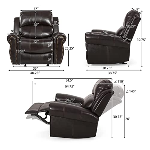 Christopher Knight Home Gavin Bonded Leather Gliding Recliner, Brown, 38.75D x 40.25W x 39.75H in