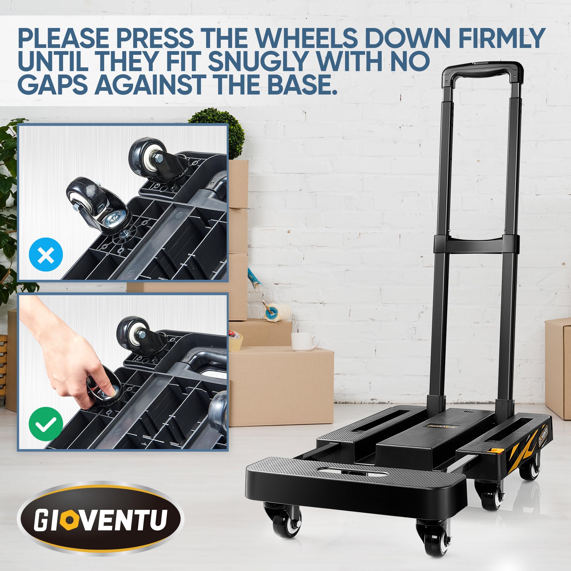 ππππ ππ©π π«ππππ Folding Hand Truck Dolly Cart (440LB), Heavy Duty Luggage Cart with TPR Wheels and Easy Setup Design, Portable Platform Truck Collapsible Dolly for Moving, Travel, Office Use