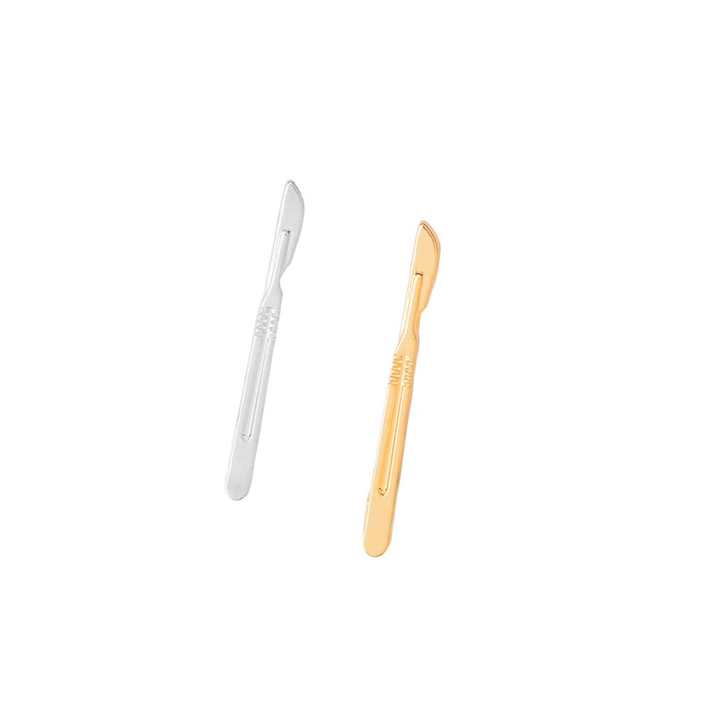 2 PCS Uterus Stethoscope Surgical Knife Lapel Pins Medical Anatomical Tools Jewelry Gifts (scalpel)