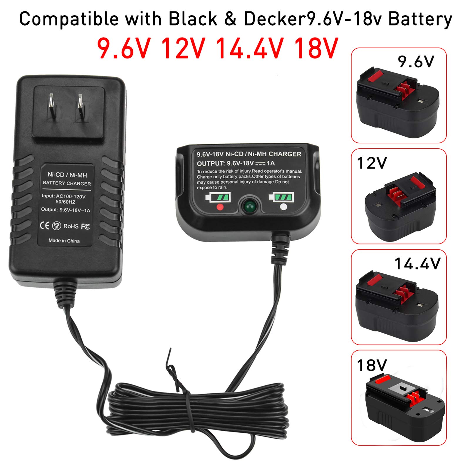 2Packs HPB18 18V 3.8Ah Replacement for Black and Decker 18 Volt Battery Compatible with 244760-00 FS18FL and Charger for Black and Decker 9.6V-18V Ni-Cd&Ni-Mh Battery