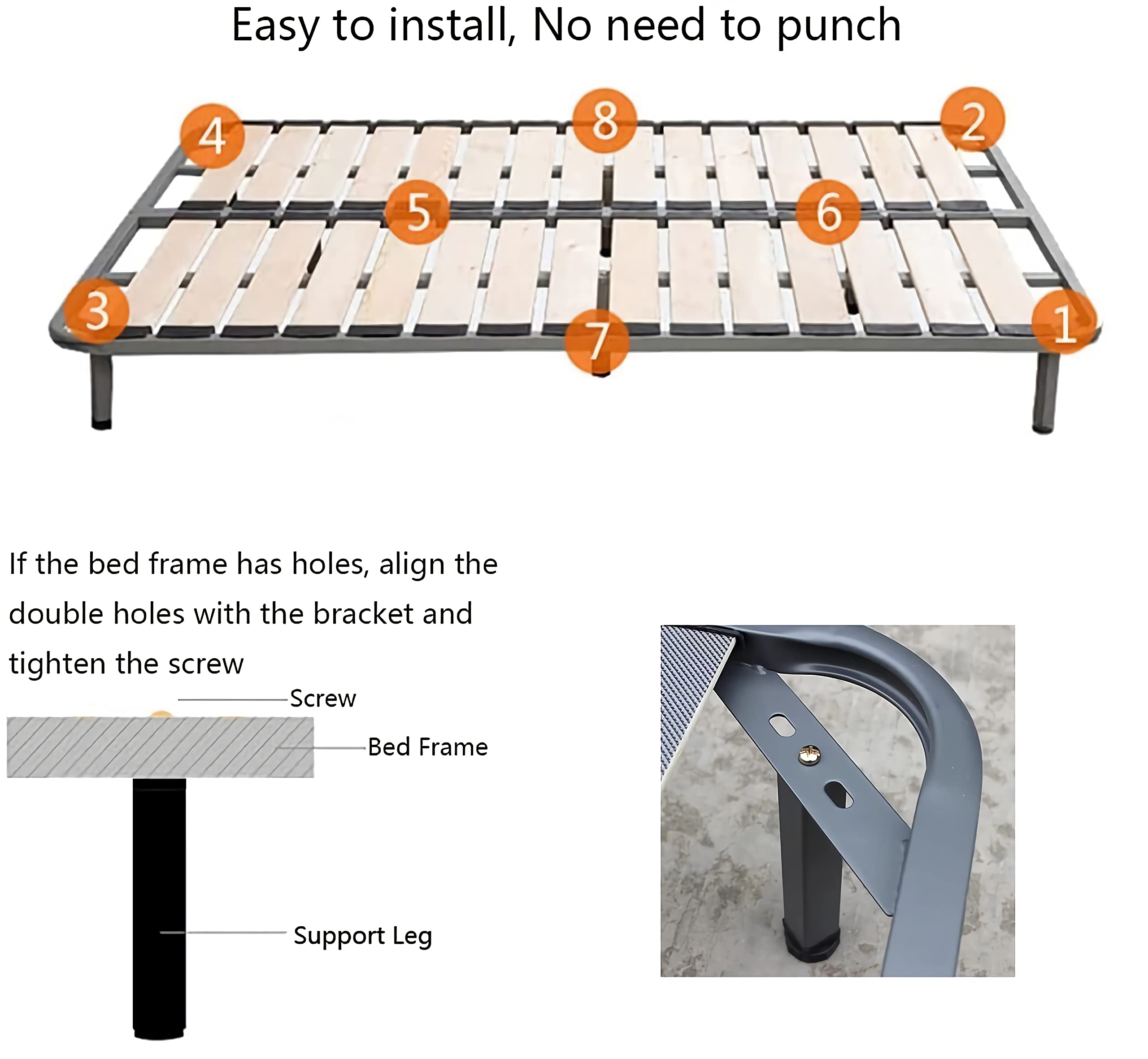2Pcs Adjustable Steel Bed Frame Center Slat Support Legs Replacement, Sofa Furniture Cabinet Feet,Bed Rail Support for Wooden Bed (Height:5.9 to 8.6 inch)