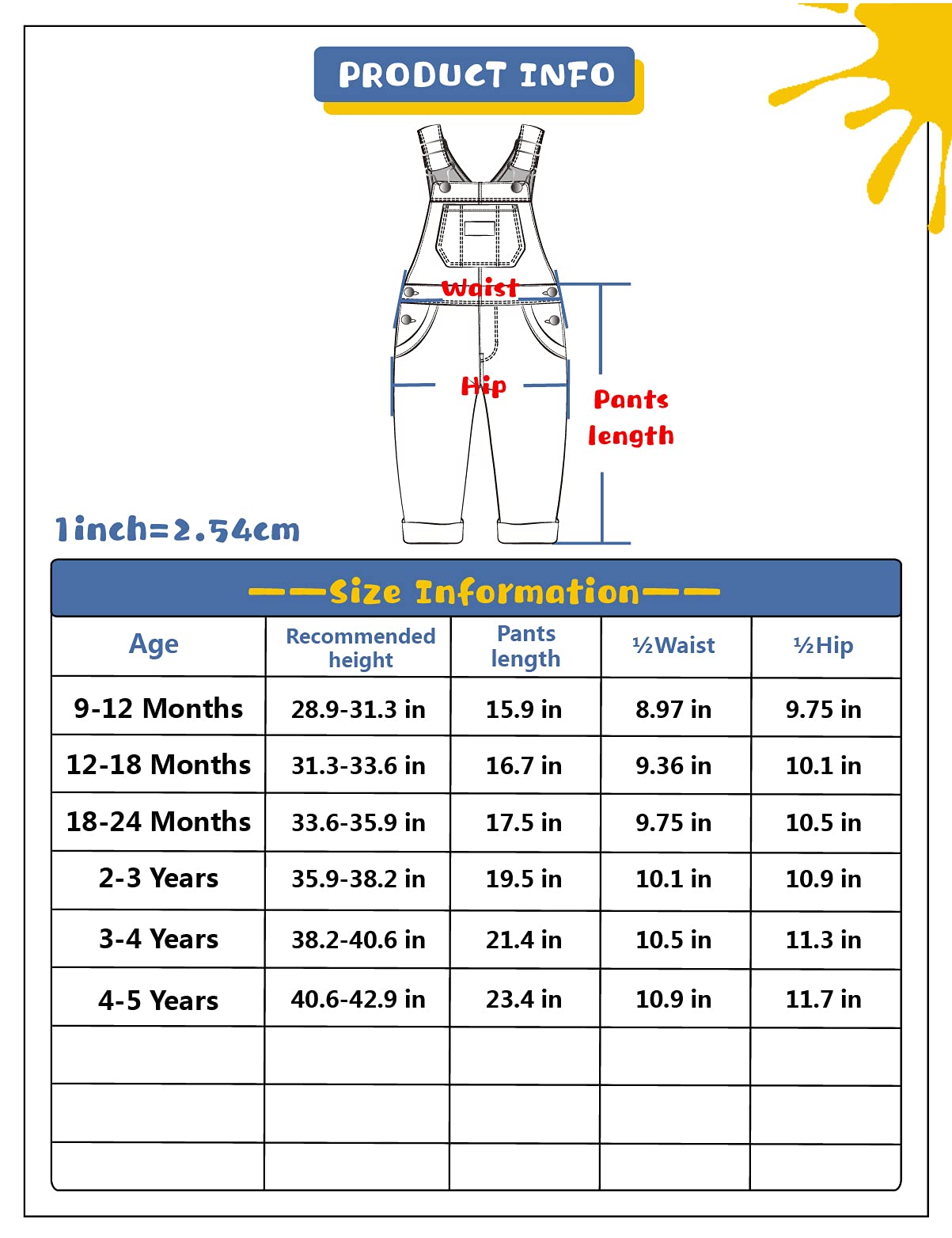 KIDSCOOL SPACE Baby Toddler Girls Snap Leg/Crotch Easy Diaper Changing Jeans Overalls,Blue,12-18 Months