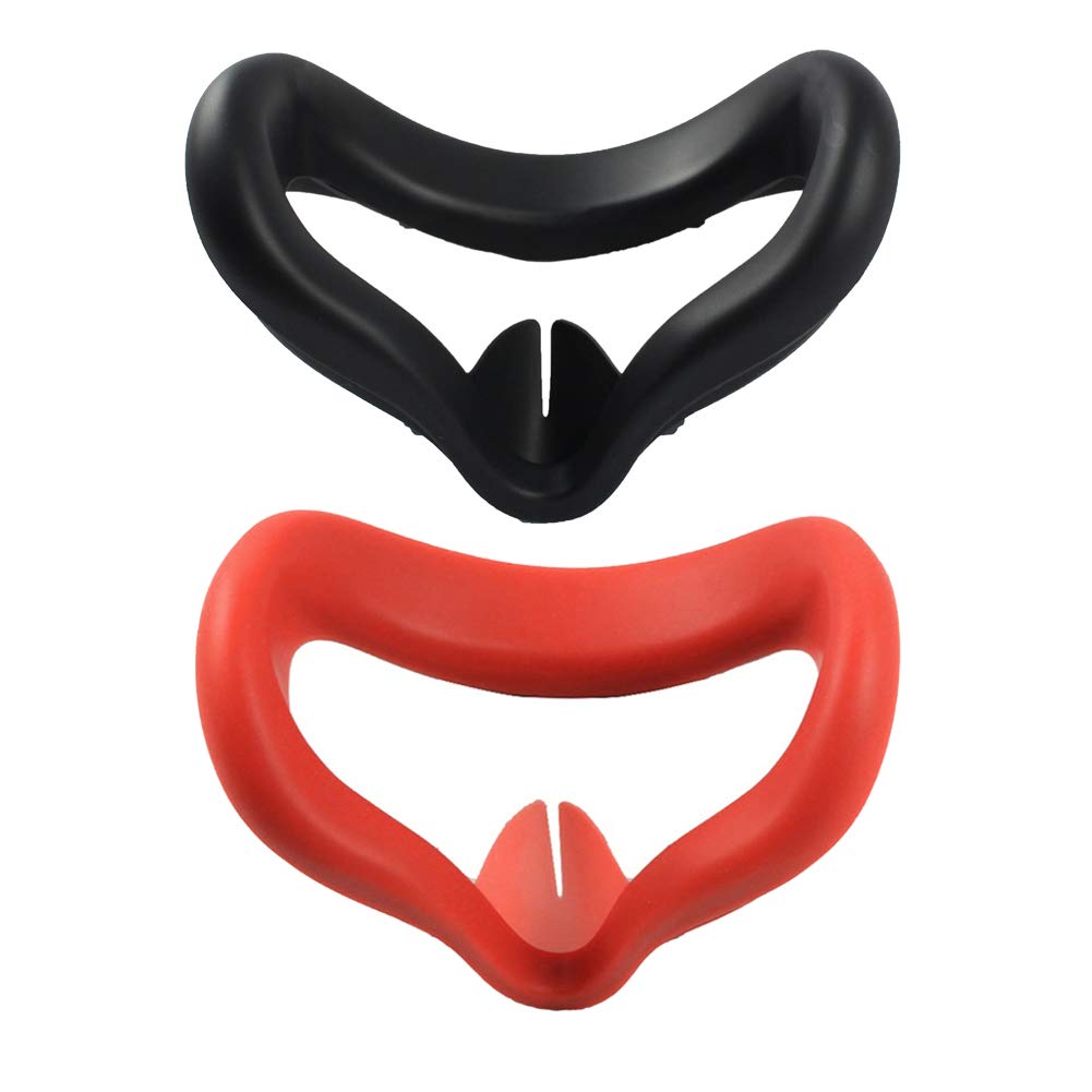 2 PCS VR Face Silicone Cover for Oculus Quest 2 VR Headset, Soft Anti-Sweat VR Eye Cover Face Padding, Washable Anti-Leakage Light Blocking Eye Cover (Black+Red)