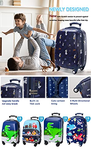 GURHODVO Kids Carry On Luggage Children Rolling Suitcase with 4 Wheels Hardshell Case for Toddler to Travel (dinosaur&car),Gd-kl039