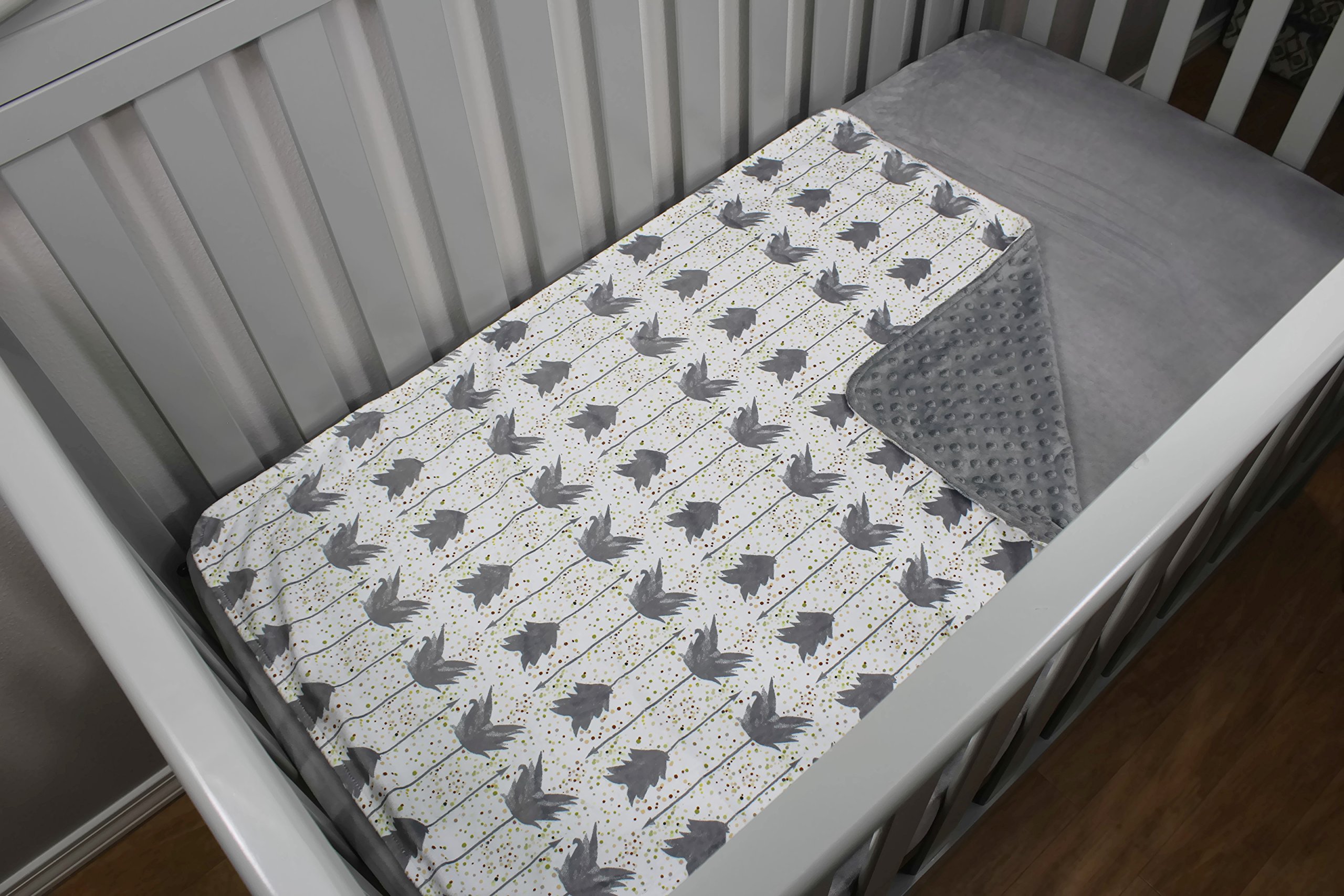 Dear Baby Gear Deluxe Baby Blankets, Custom Minky Print, Grey Arrows on Confetti, Grey Minky Dot