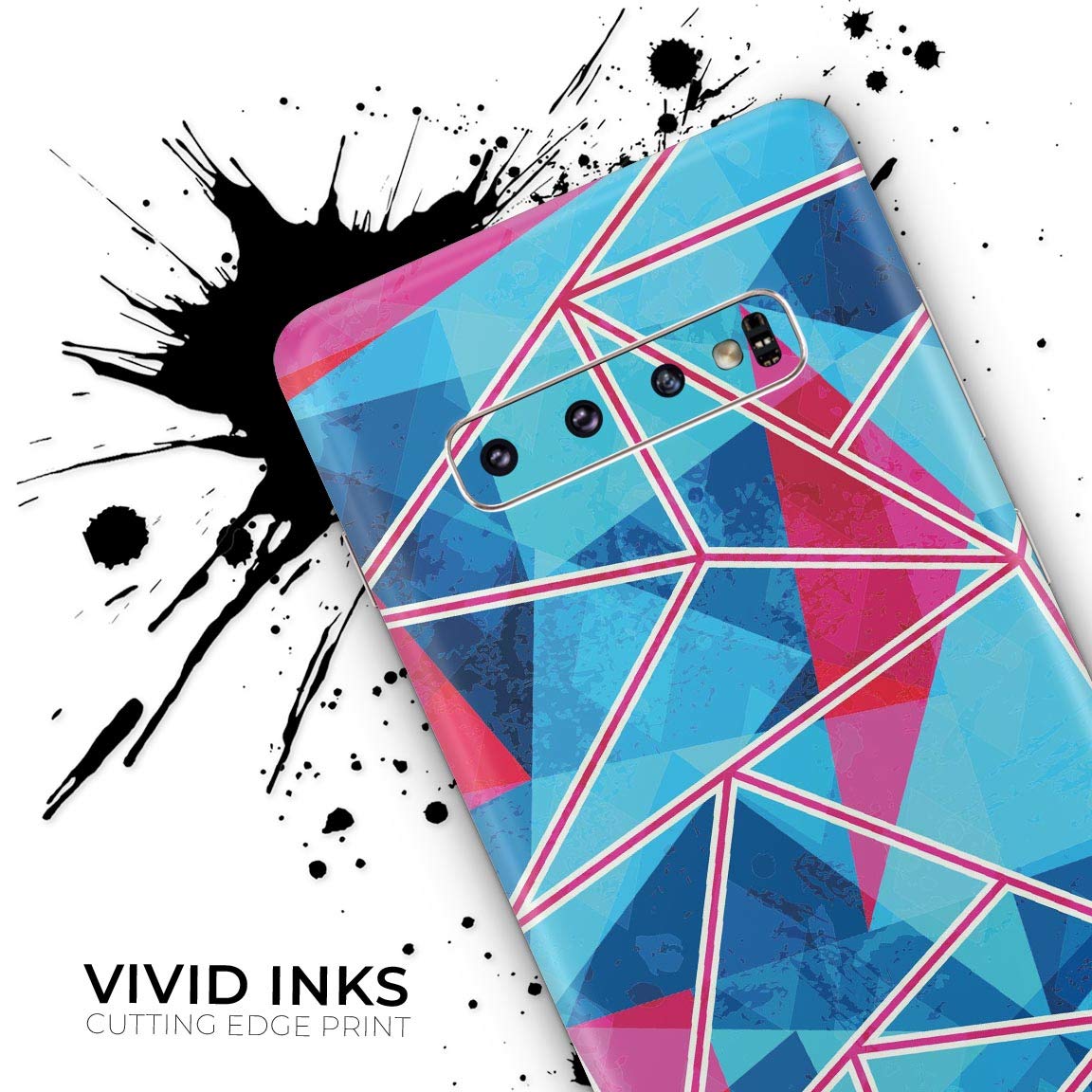DesignSkinz Vivid Blue and Pink Sharp Shapes Protective Vinyl Decal Wrap Skin Cover Compatible with The Samsung Galaxy S20 (Screen Trim & Back Glass Skin)