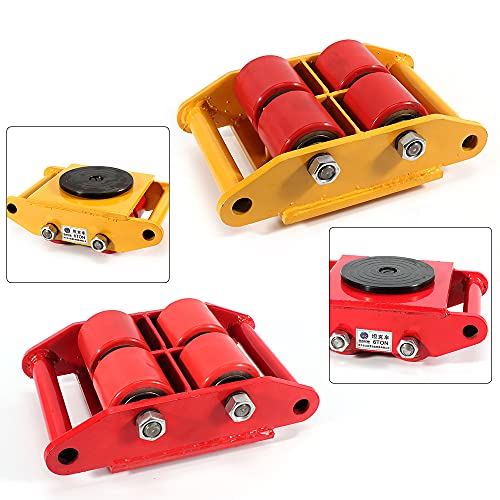 4 Rollers Industrial Machinery Mover, 13200 lbs (6 Tons) Capacity Machinery Skate Dolly, All-Steel Structure, 360 Degree Rotation (Red)