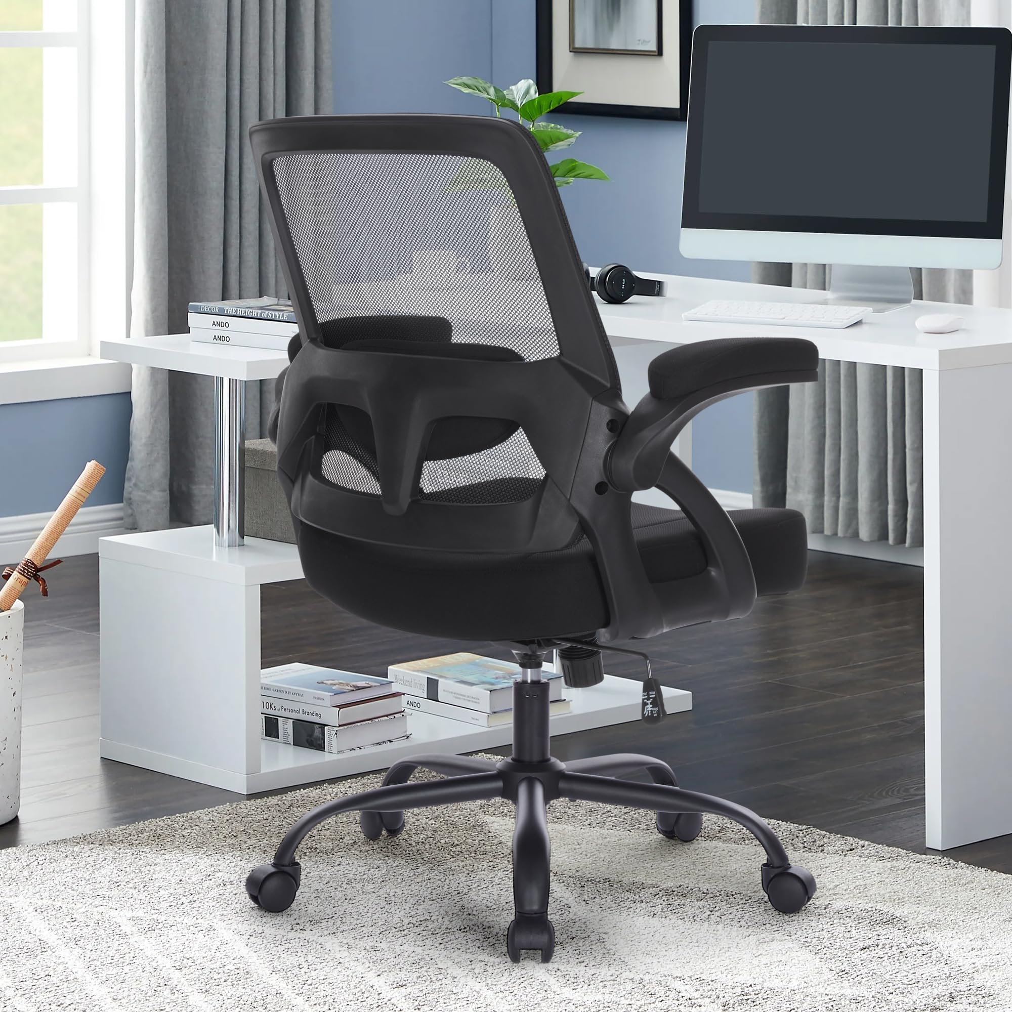 400lb Big and Tall Office Chair, Mesh Heavy Duty Desk Chair, Flip Arms Plus Size Ergonomic Computer Chair Extra Wide Seat, Executive Home Office Rolling Swivel Task Chairs for Heavy People