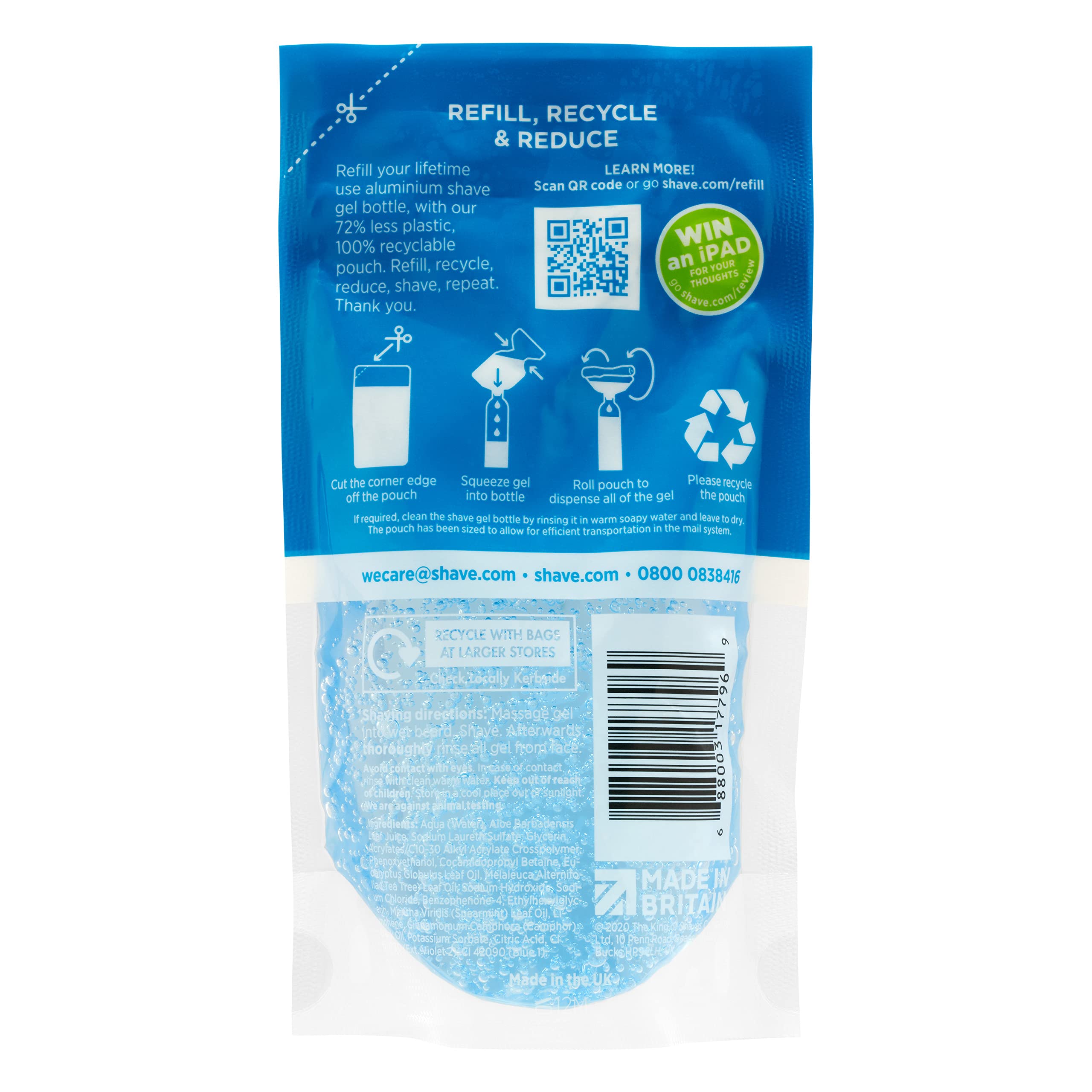 King of Shaves Sensitive Shaving Gel, Refillable Aluminium Bottle 1 x 250ml and Refill Shave Gel Pouch 2 x 200ml