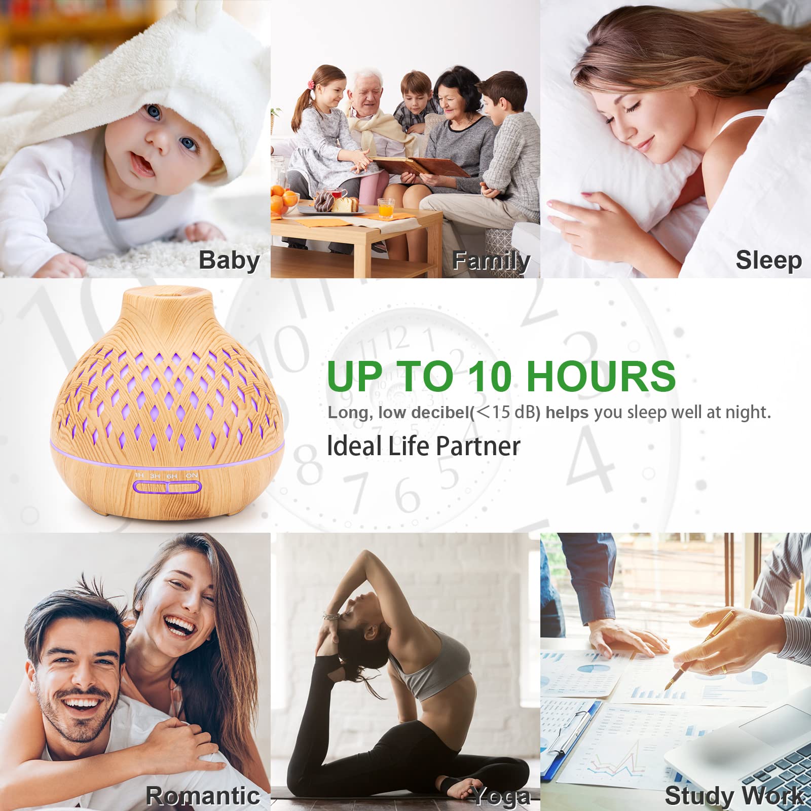 400ML Essential Oil Diffuser,Cool Mist air Scent Humidifier,Aromatherapy Diffuser with Remote Control Included and Waterless Safety Switch ,14 LED Colors for Large Room,Home