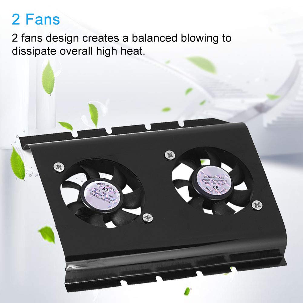 ASHATA HDD Fan Cooling Cooler, 3.5" Hard Disk Drive Fan Cooling Cooler Gold Tone, Hard Disk Cooler for HDD with Fast Heat Dissipation, 2 Fans Design(Black)
