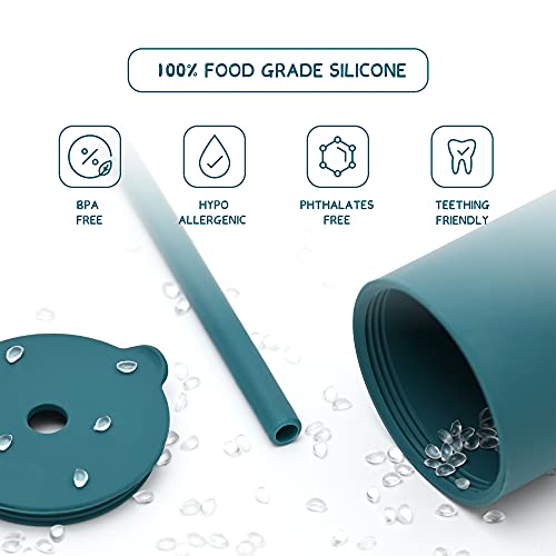 JOYIT Baby and Toddler Silicone Straw Cup 6 oz | Training and Learning Open Cup for Baby Independent Drinking | Promotes Fine Motor Skills | with a Nonspill Lid and Silicone Straw (Ocean Blue)