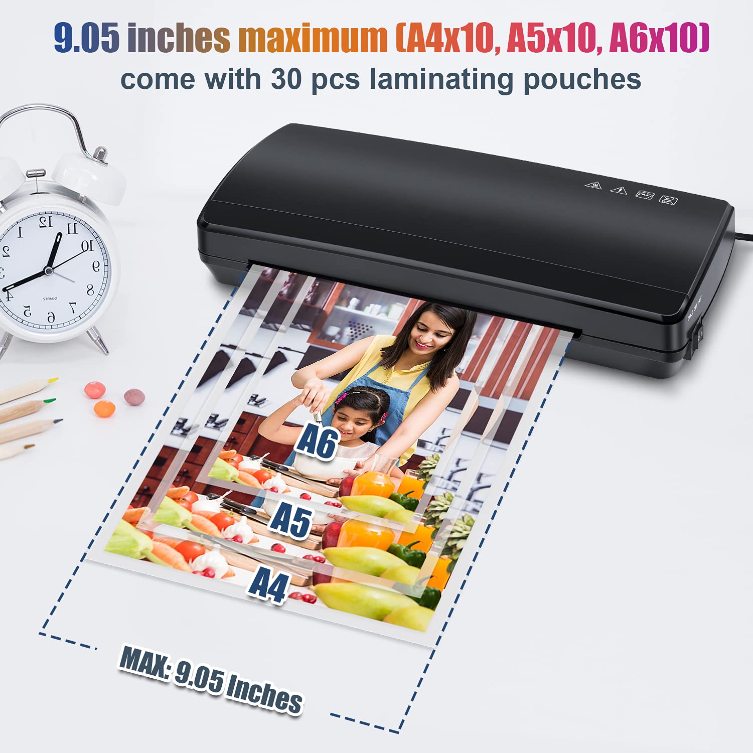 4 in 1 Laminator Machine, 9-Inch Thermal Laminator with 30 Laminating Sheet A4/A5/A6, Paper Trimmer and Corner Rounder, Personal Laminator for Teacher /Home /School /Office (Black)